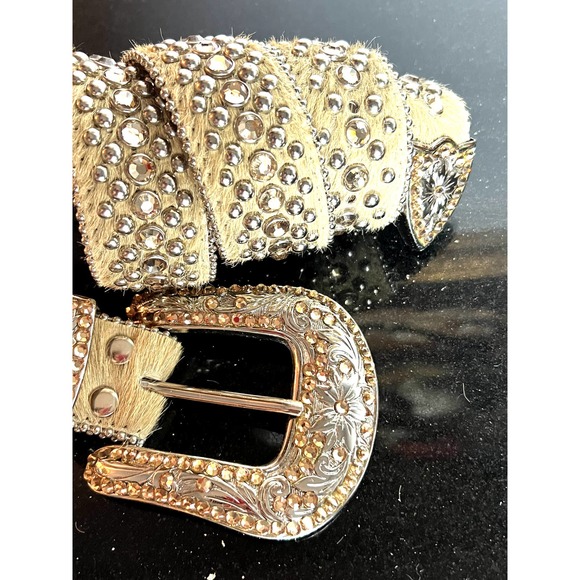 BB Simon | Accessories | Bb Simon Tan Pony Hair Studded Rhinestone ...